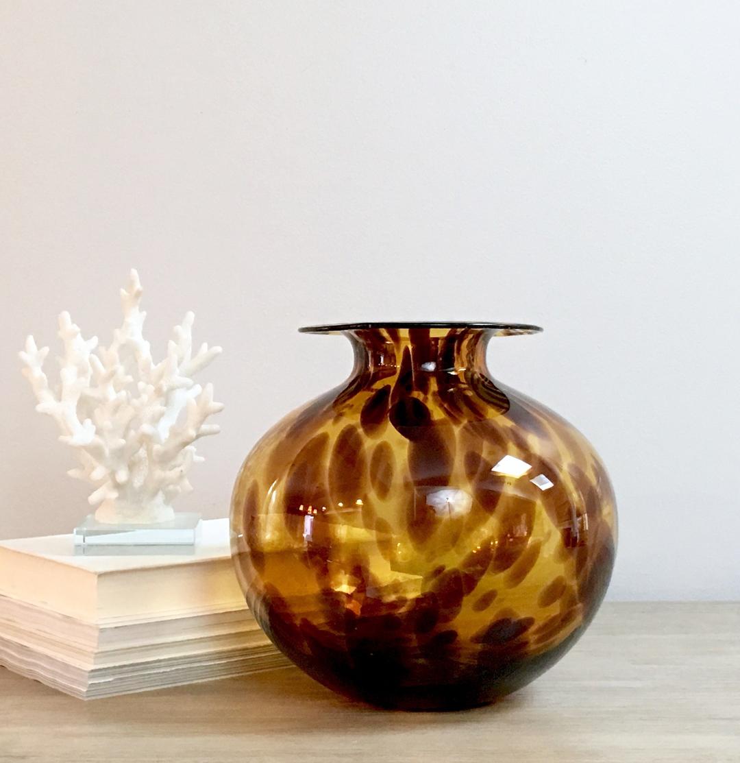 Vintage Tortoise Shell Glass Vase Hand Blown Faux Tortoise Shell | Mod ...