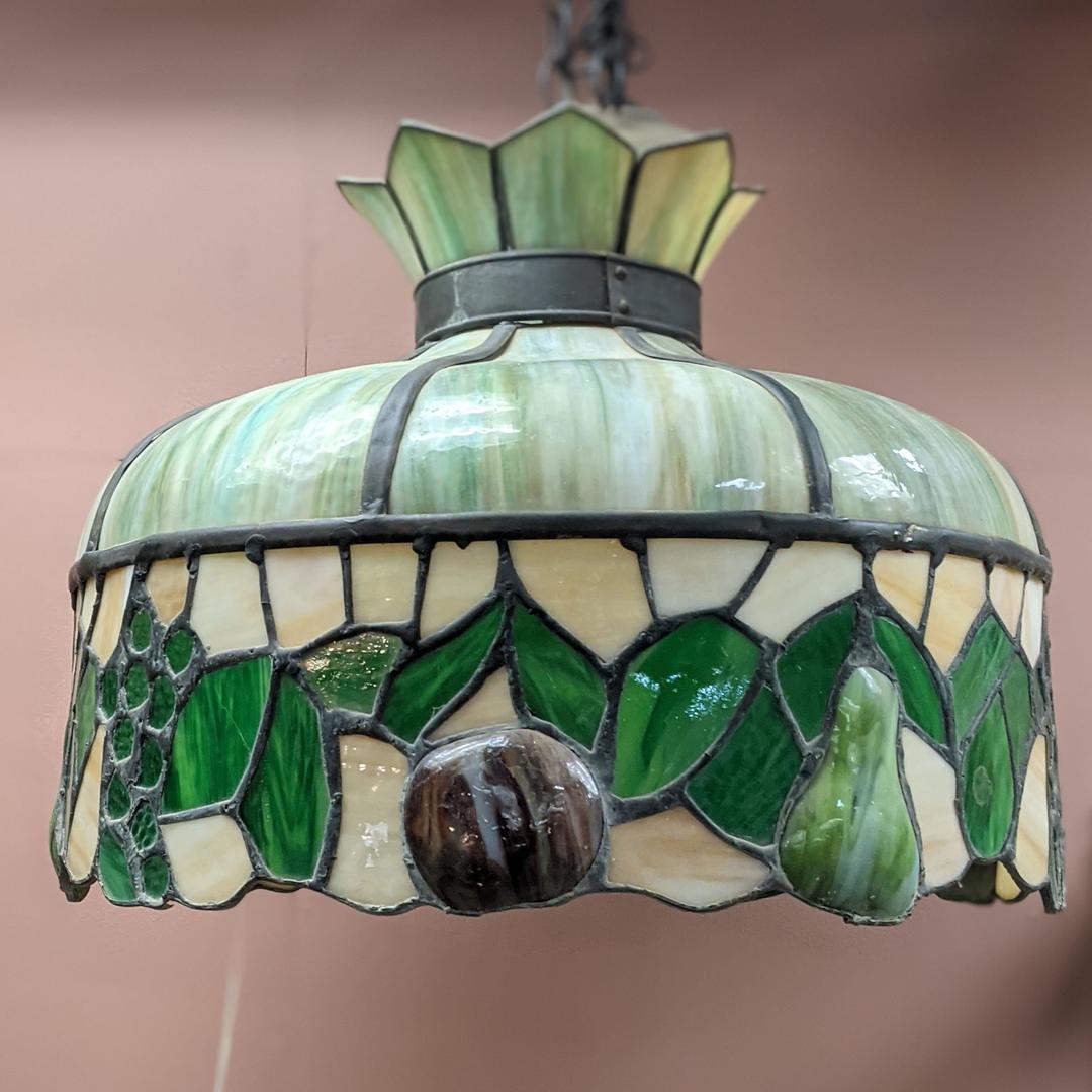 Vintage Slumped Stained Glass Green Fruit Dome Pendant Light ...