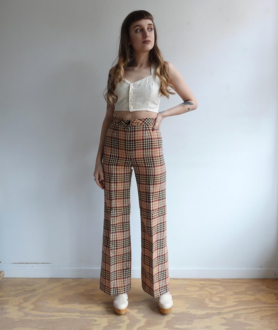 Vintage 70s Plaid Wide Leg Trousers/ 1970s High Waisted Flare | Bottle ...