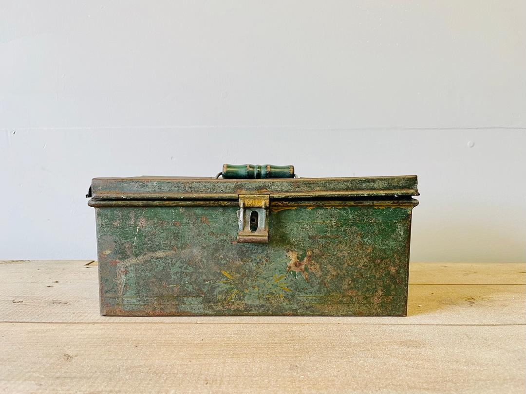 Green Metal Box with Handle and Removable Tray | Antique Cash ...