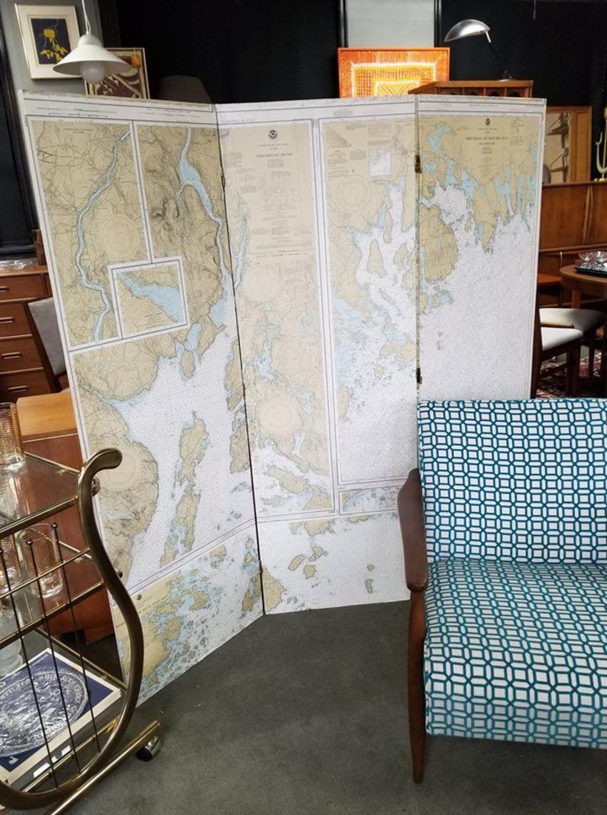 Folding screen made from vintage nautical charts | Peg Leg Vintage ...