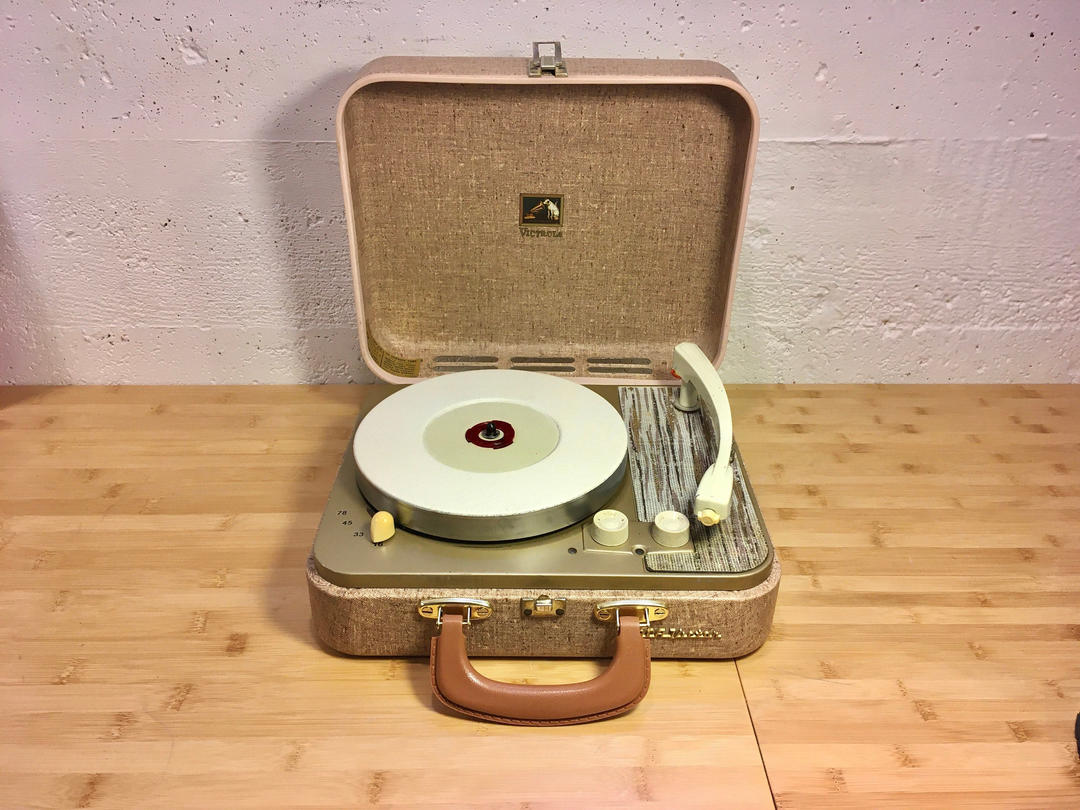 Restored 1957 RCA Portable Record Player, Brown Tweed Suitcase, 4 speed ...