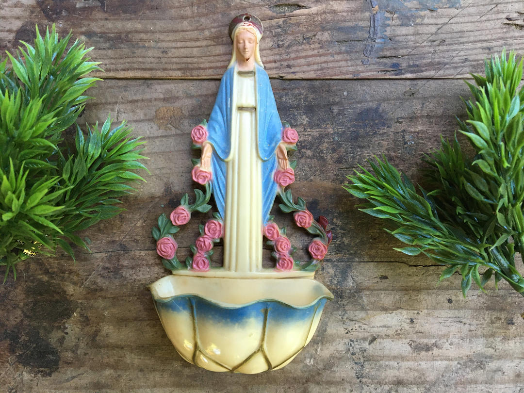 Vintage Virgin Mary Holy Water Font, Hartland Plastics, Religious Wall ...