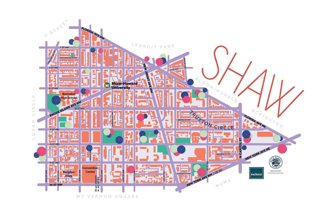 Shaw DC neighborhood map print 11x17 in | Wild Places Prints ...