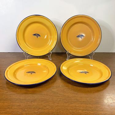 Vintage Enamel Taipro Rowboat Camping Plates Blue and Yellow | Over the ...