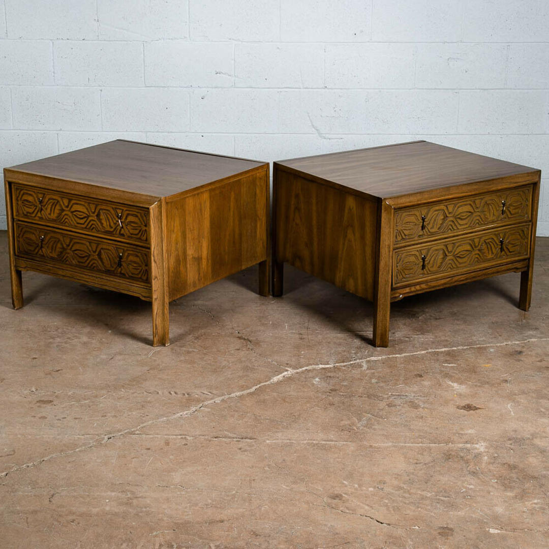 Mid Century Modern End Side Tables Square Pair Set Kroehler ...