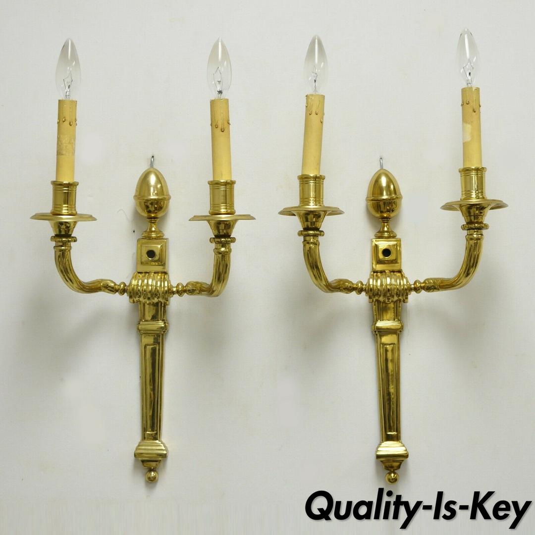 Vintage Solid Brass American Colonial Williamsburg Lighted Wall Sconces ...