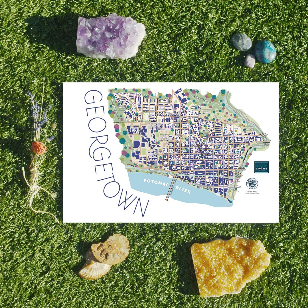 Georgetown DC neighborhood map art print Burleith Washington DC map 11 ...