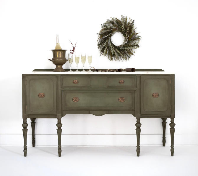 SOLD SOLD Hand Painted Olive Green Vintage Buffet Table, Traditional ...