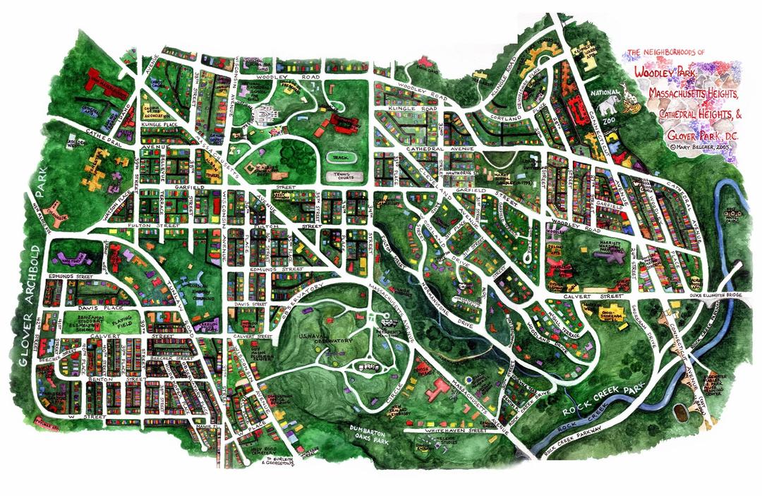 Map of Woodley Park and Glover Park, Washington, DC, 16"x20" | Mary ...