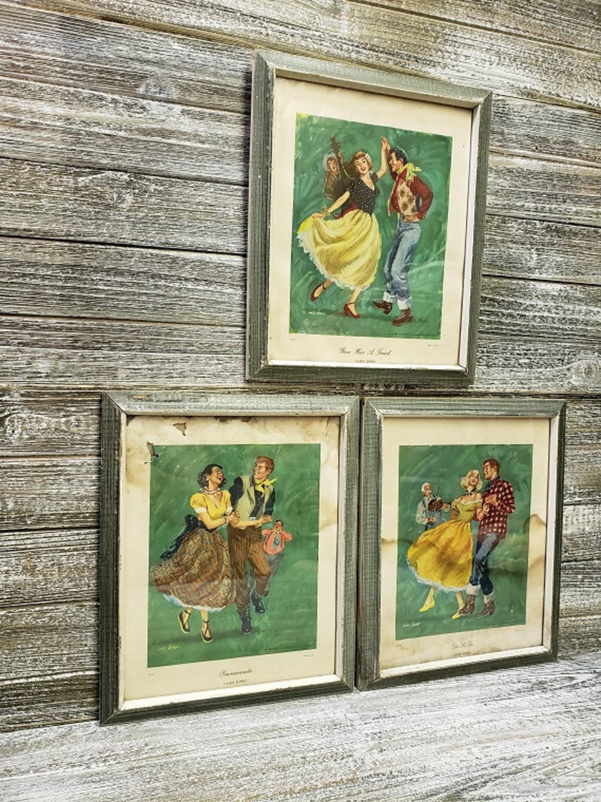3 Vintage Square Dance Prints, 1950s Casey Jones Print, Country ...