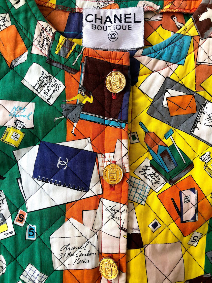 Vintage 90’s CHANEL Monogram CC Logo Multicolor Quilted Jacket Blazer ...