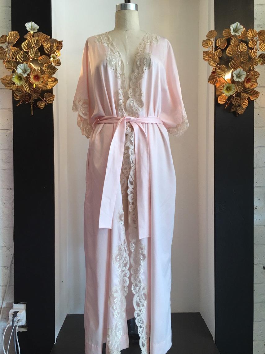 Vintage 80s robe, dressing gown, kimono sleeves, 1980s pink robe ...
