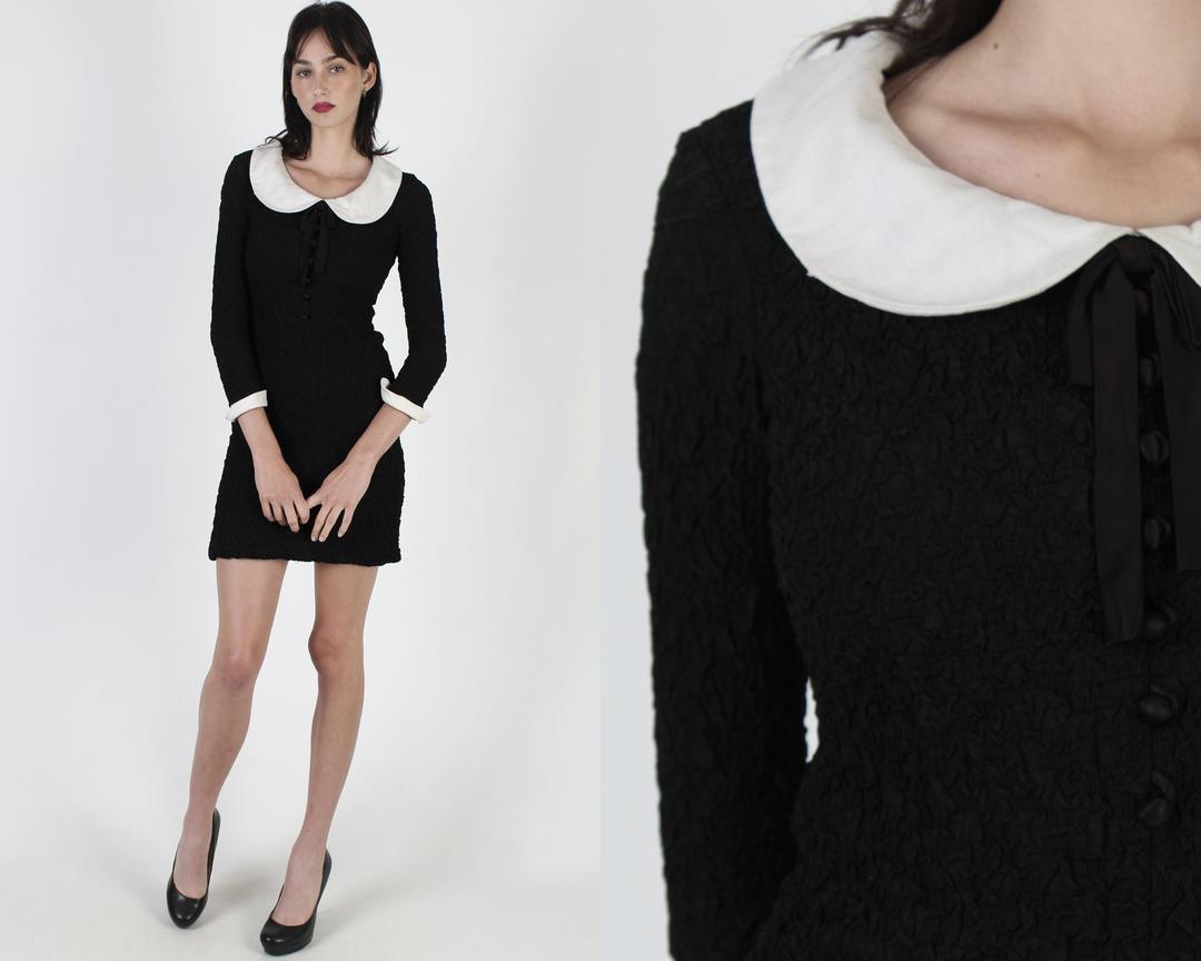 1960s Wednesday Addams Costume Dress / 60s Black Wiggle Dress / Mod ...
