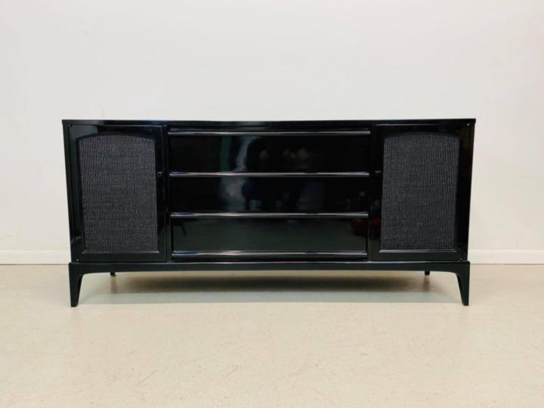 mid century modern long low black lacquer piano finish Lane | Atomic ...
