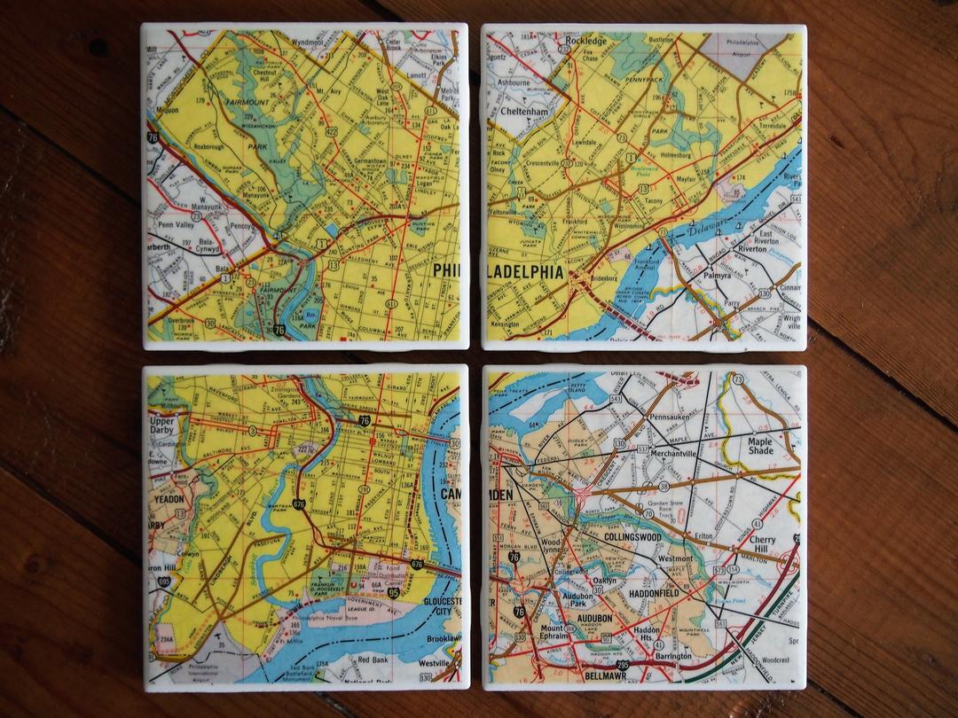 1973 Philadelphia Pennsylvania Vintage Map Coasters Set of 4 - Ceramic ...