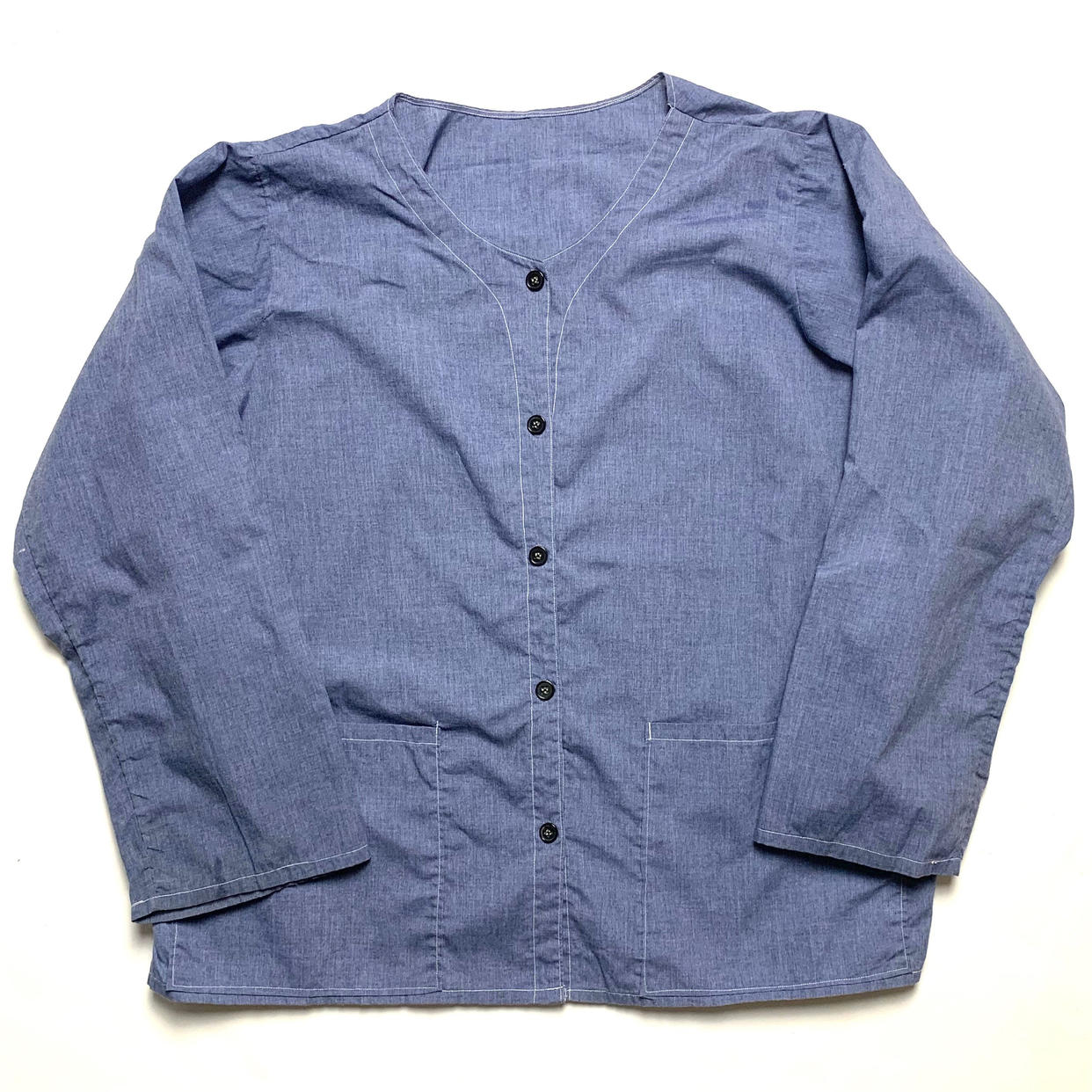 Vintage Women's Collarless Chambray Work Shirt ~ Smock / Uniform ...