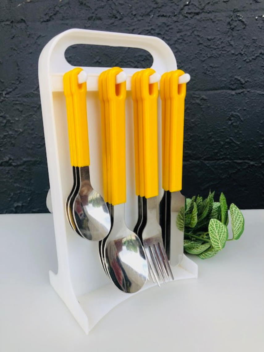 Yellow Cutlery Set with Stand | Revival Vintage | North Loop - Austin, TX