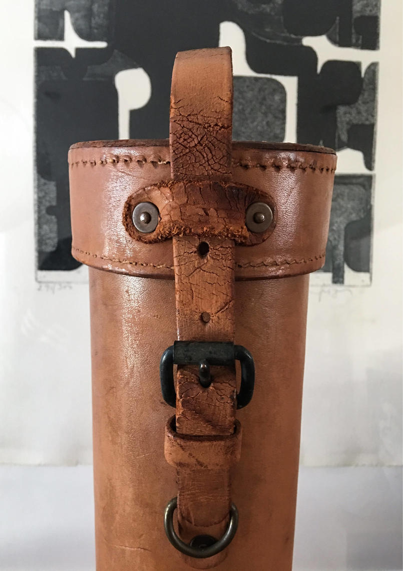 Tall Antique Leather cylinder map case pouch tube Drawings holder ...
