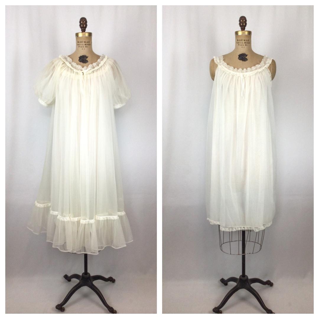 Vintage 60s Negligee set | Vintage white sheer peignoir set | 1960s ...