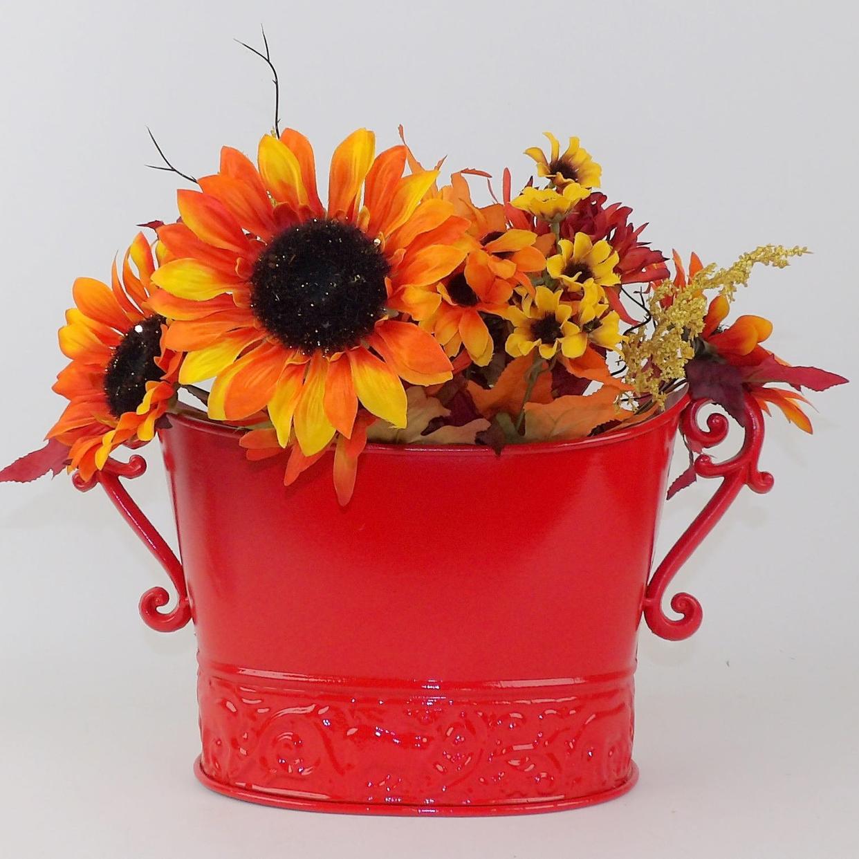 Flower Bucket Red Metal Trash Can Waste Receptacle | Making Mid Century ...