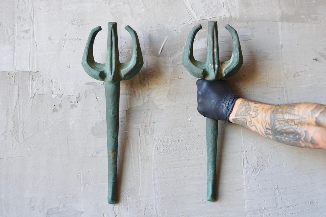 Oversized Patinated Bronze Pitchfork Door Pulls | F&F Vintage | Merced, CA