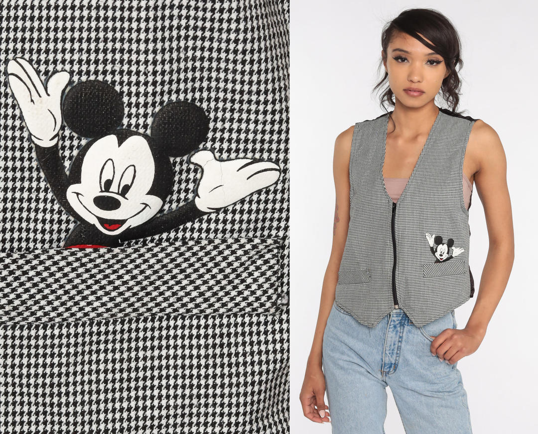 Mickey Mouse Vest Houndstooth Vest 90s Walt Disney Vest Black | Shop ...