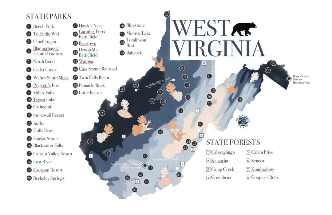 West Virginia State Parks Map, with State Forests and Trails | Wild ...