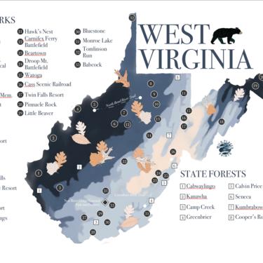 West Virginia State Parks Map, with State Forests | Wild Places Prints ...