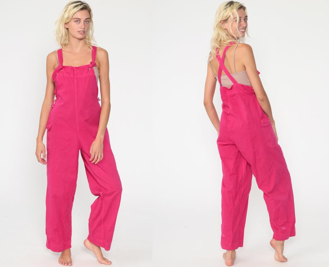 Hot Pink Cotton Overalls 80s Criss Cross Overalls Neon Baggy | Shop ...