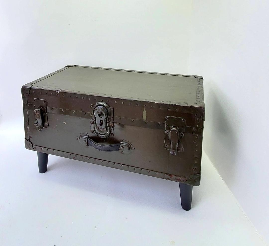 WWII Coffee Table Trunk Military Army Footlocker Cabinet Storage Case ...