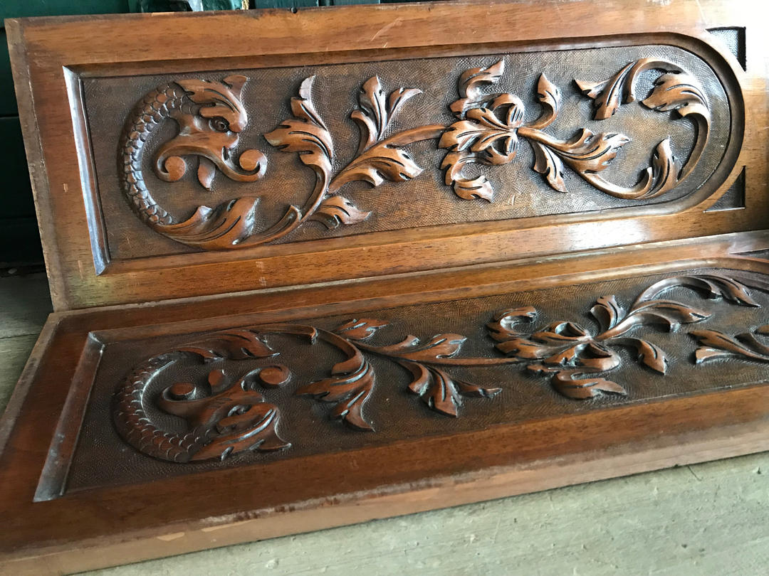 French Architectural Wood Door Panels, Griffons, Set of 2, Cabinet ...