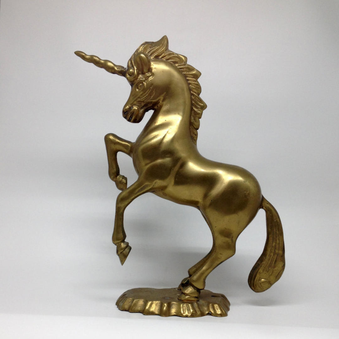 Art & Collectibles Vintage Brass Unicorn Statue on Pedestal Gold Metal ...