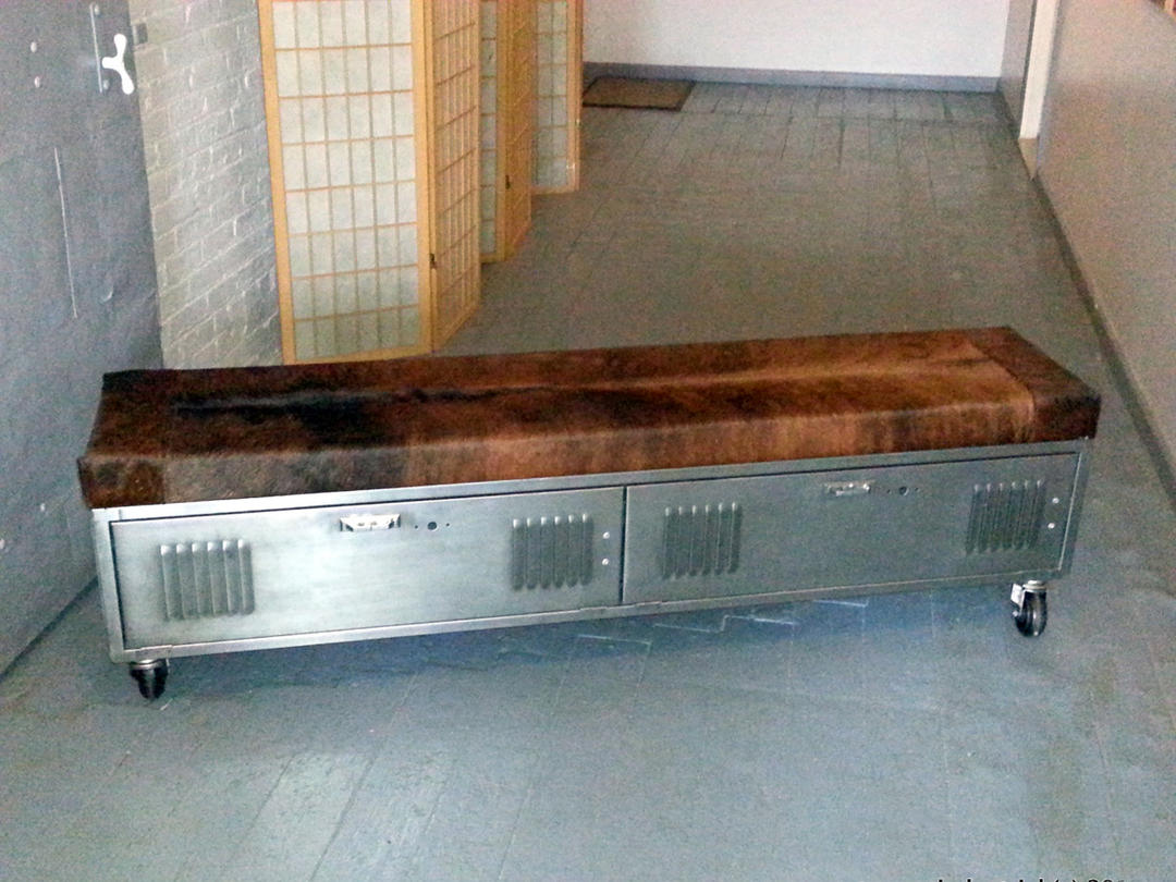 Vintage Steel Locker Storage Bench w/ Cowhide Seat | ArtSpace ...