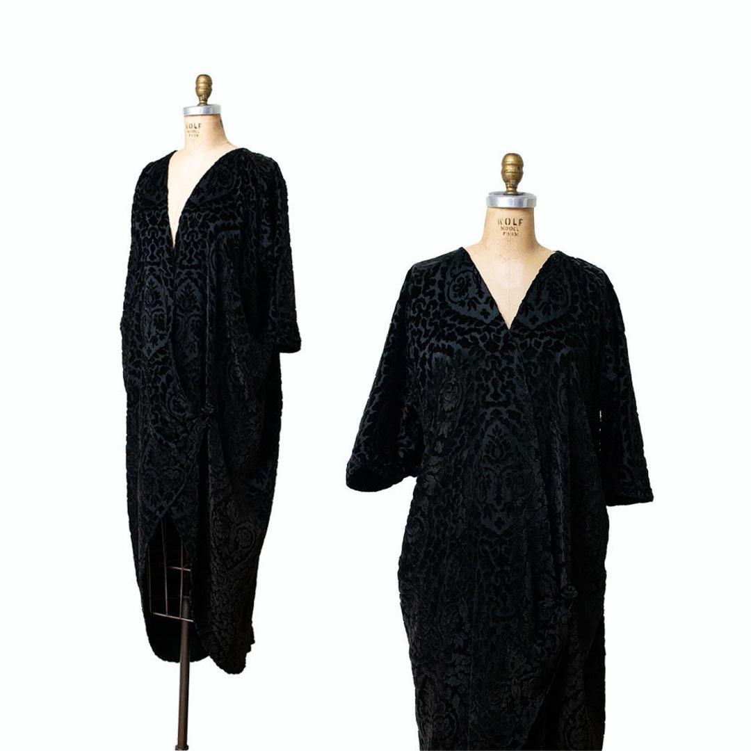 1920s Devore Velvet Cocoon Coat / 20s Black Burnout Velvet Opera ...