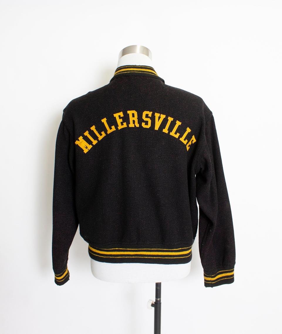 Vintage 1950s Letterman Jacket Wool Black Varsity Jacket Large 44 ...