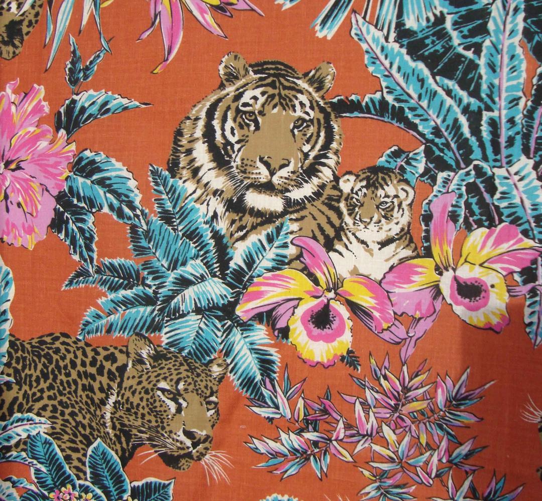 Vintage Jungle Animals Fabric Cranston Print Works Co. Screen Print ...