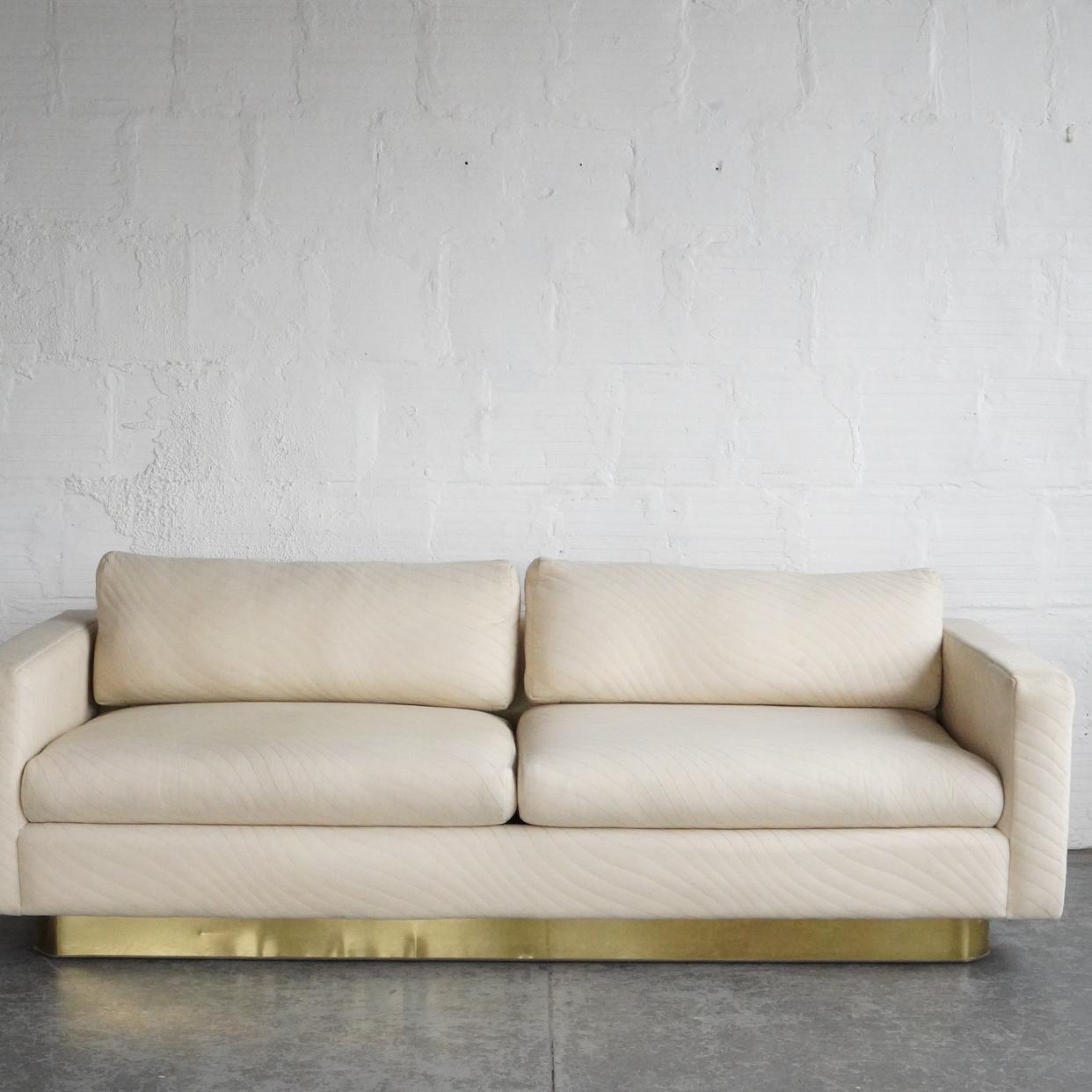 Milo Baughman Wavy-Patterned Couch with Brass Base for | The Good Mod ...