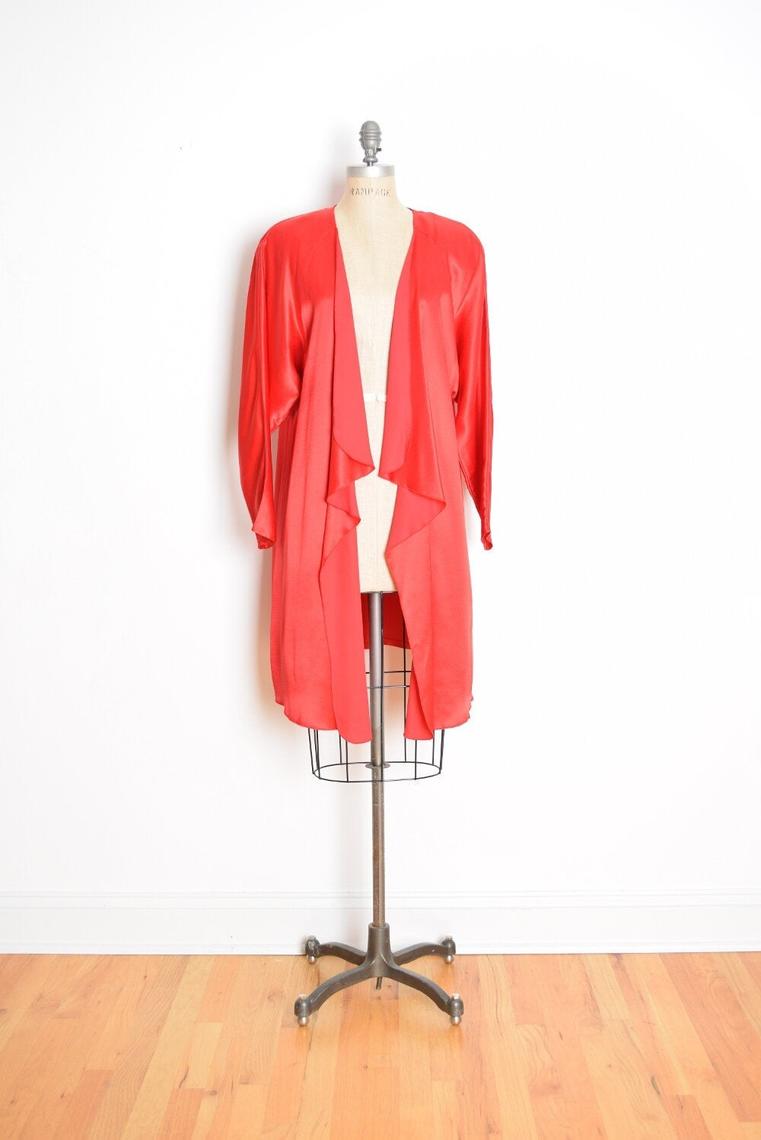 vintage 80s jacket red satin draped evening duster jacket top | Hunca ...