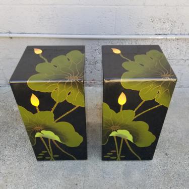 Pair Asian Floral Lacquer Stools or Pedestals | Janakos and Company ...