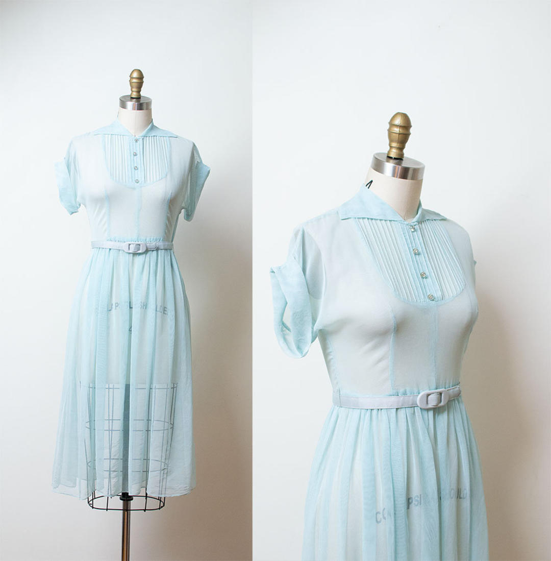 1950s Sheer Dress / 50s Pale Blue Dress | Female Hysteria | Boston, MA