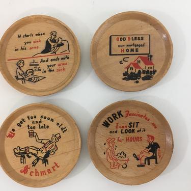 Vintage Coasters Set of Four (4) Wooden Round Coaster | Check Engine ...
