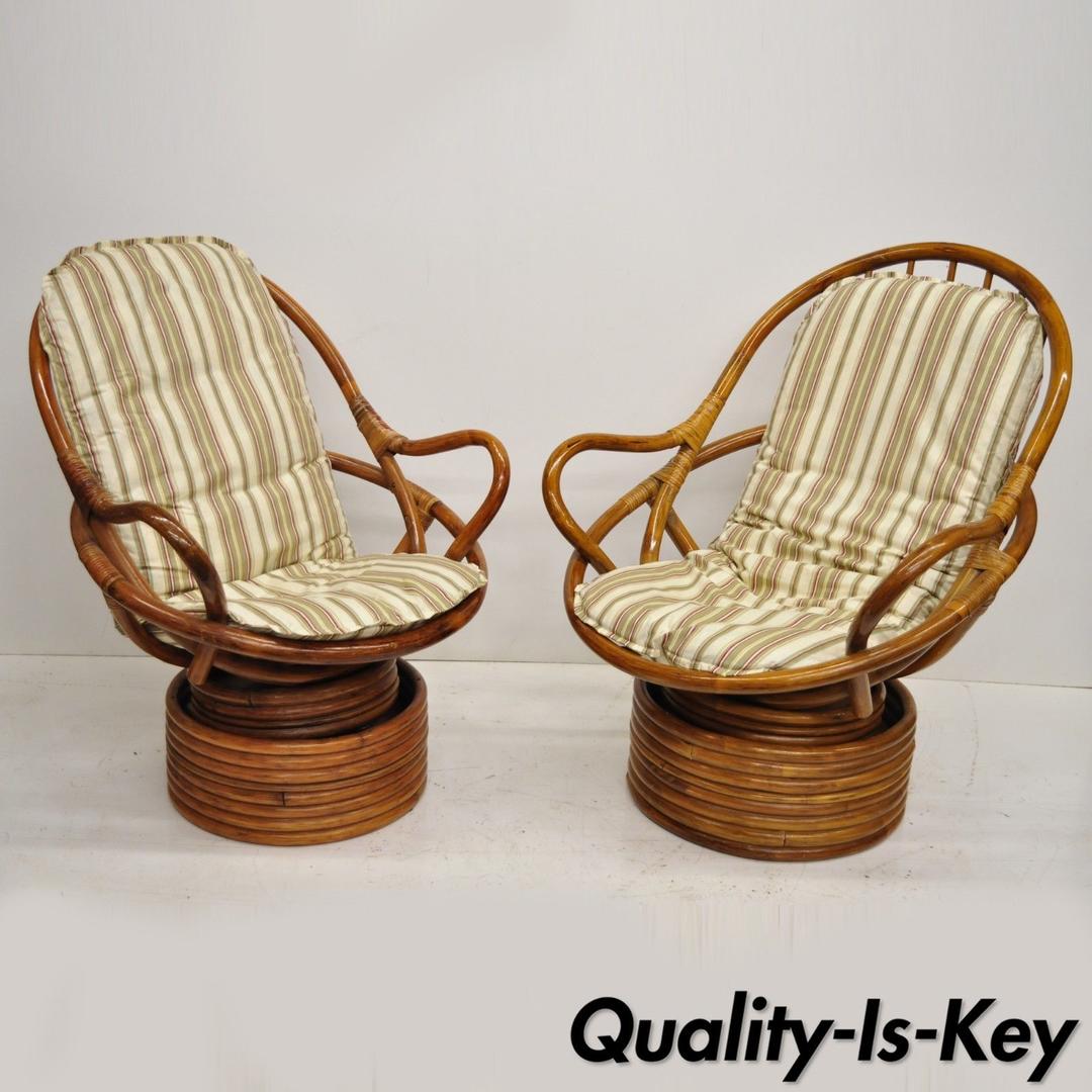 His & Hers Bent Bamboo Swivel Rocking Lounge Chairs Rattan Beach ...