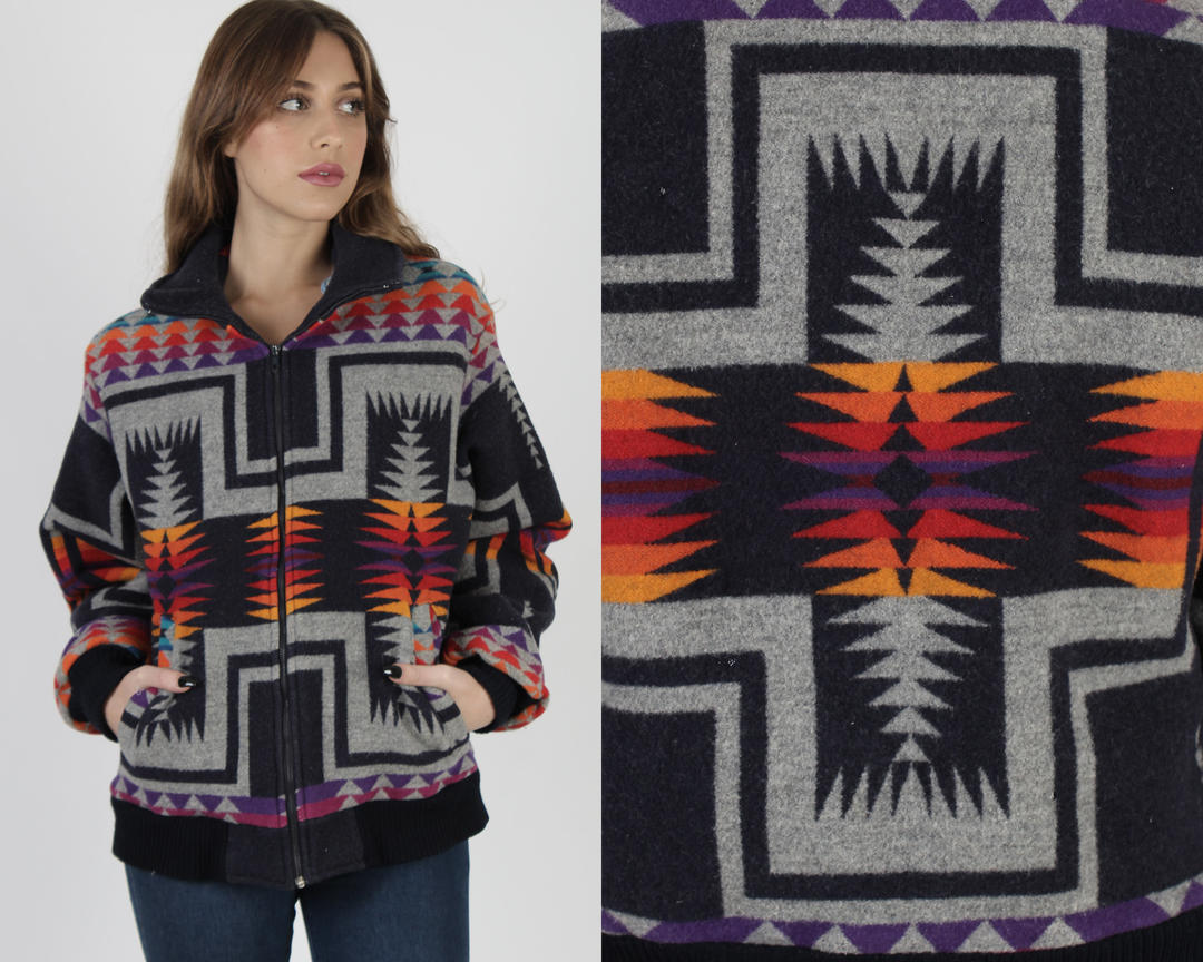 Vintage 80s Rainbow Print Jacket / Pendleton Chief Joseph Coat / Wool ...