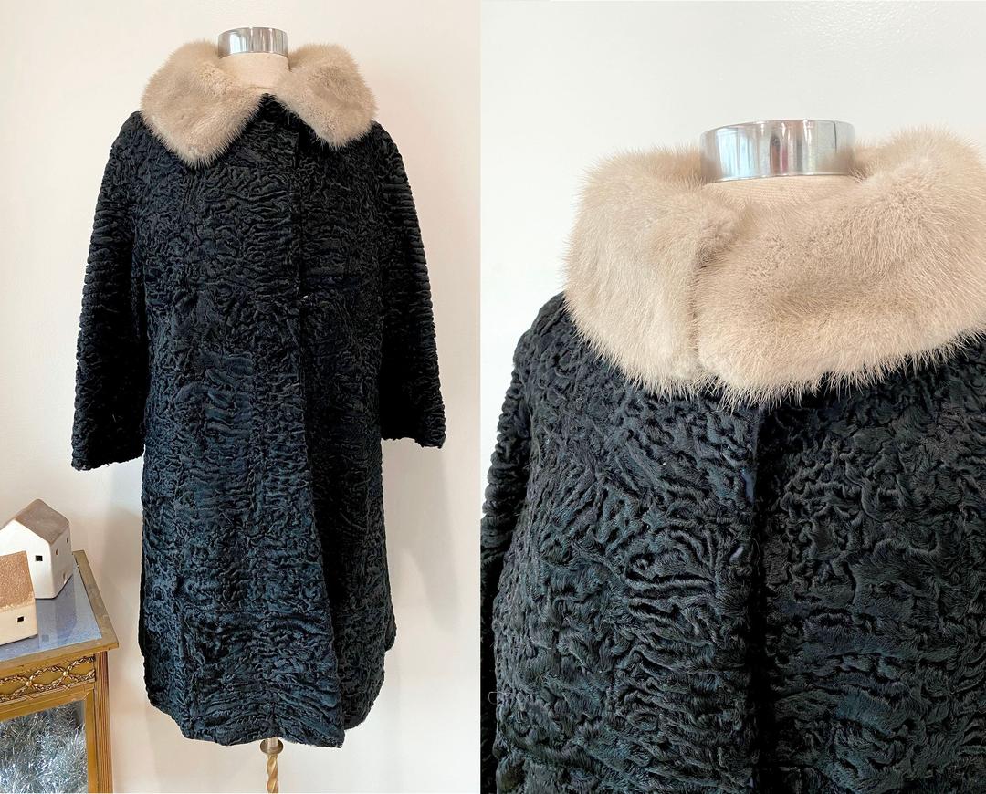 Schiaparelli Black Karakul Persian lamb fur Coat With Mink Collar ...