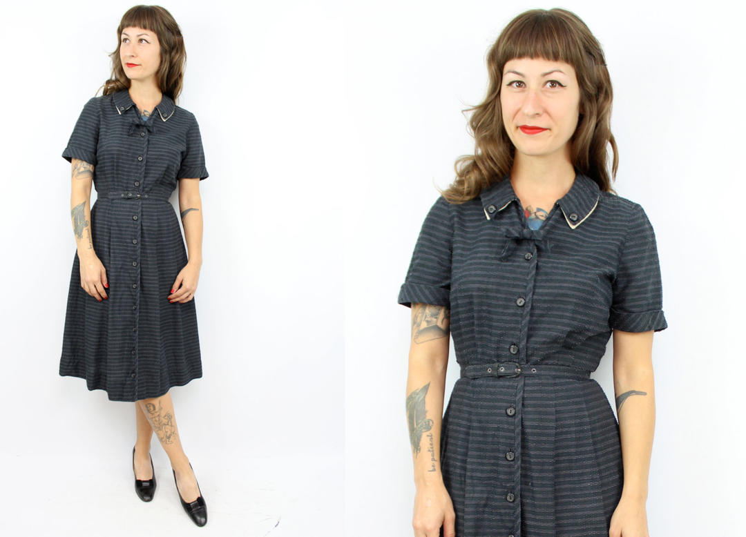 Vintage 60's Black Shirtwaist Dress / 1960's Dress / 1950's Dress ...