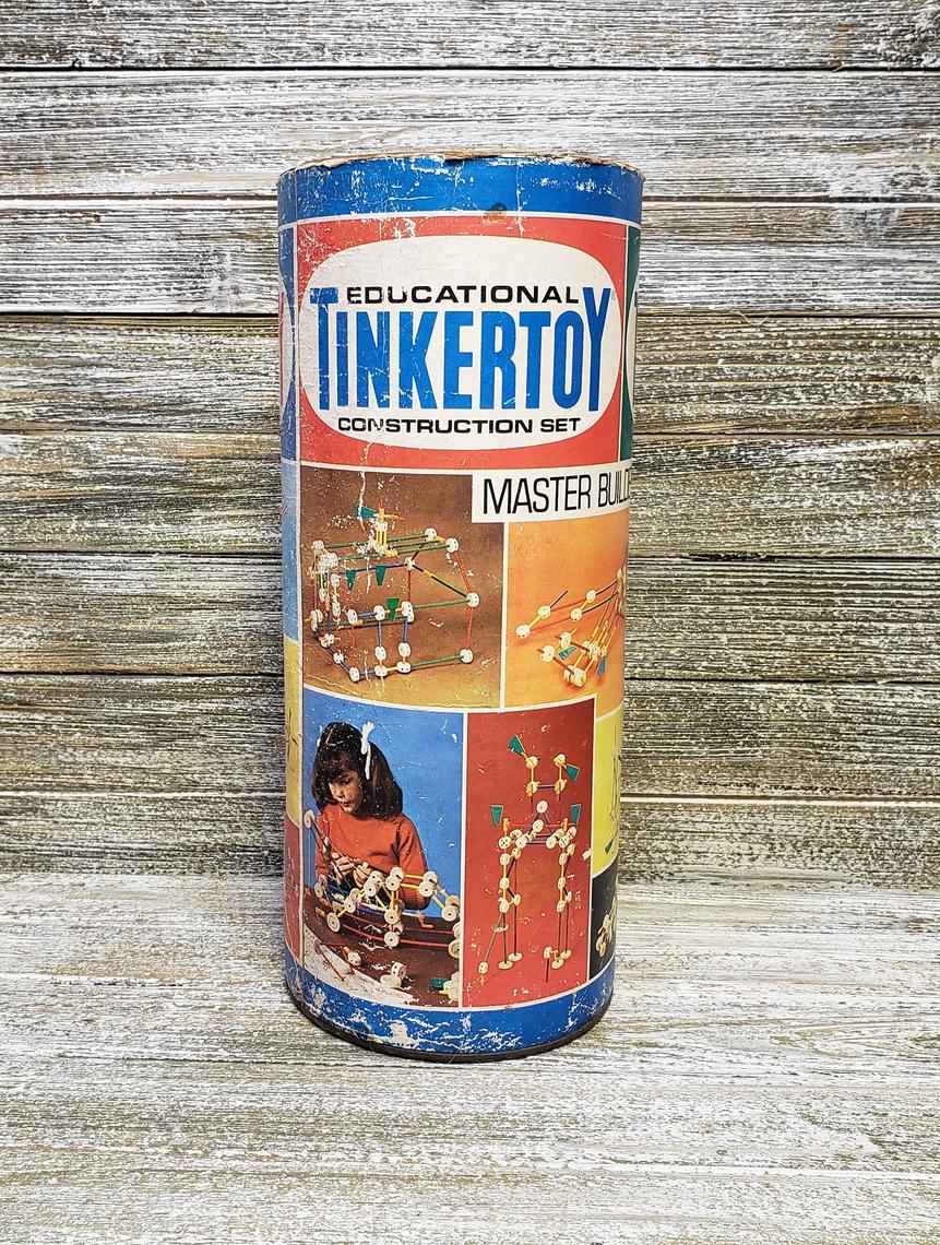 Vintage Tinkertoy Construction Set, Master Builder, Childs Learning ...