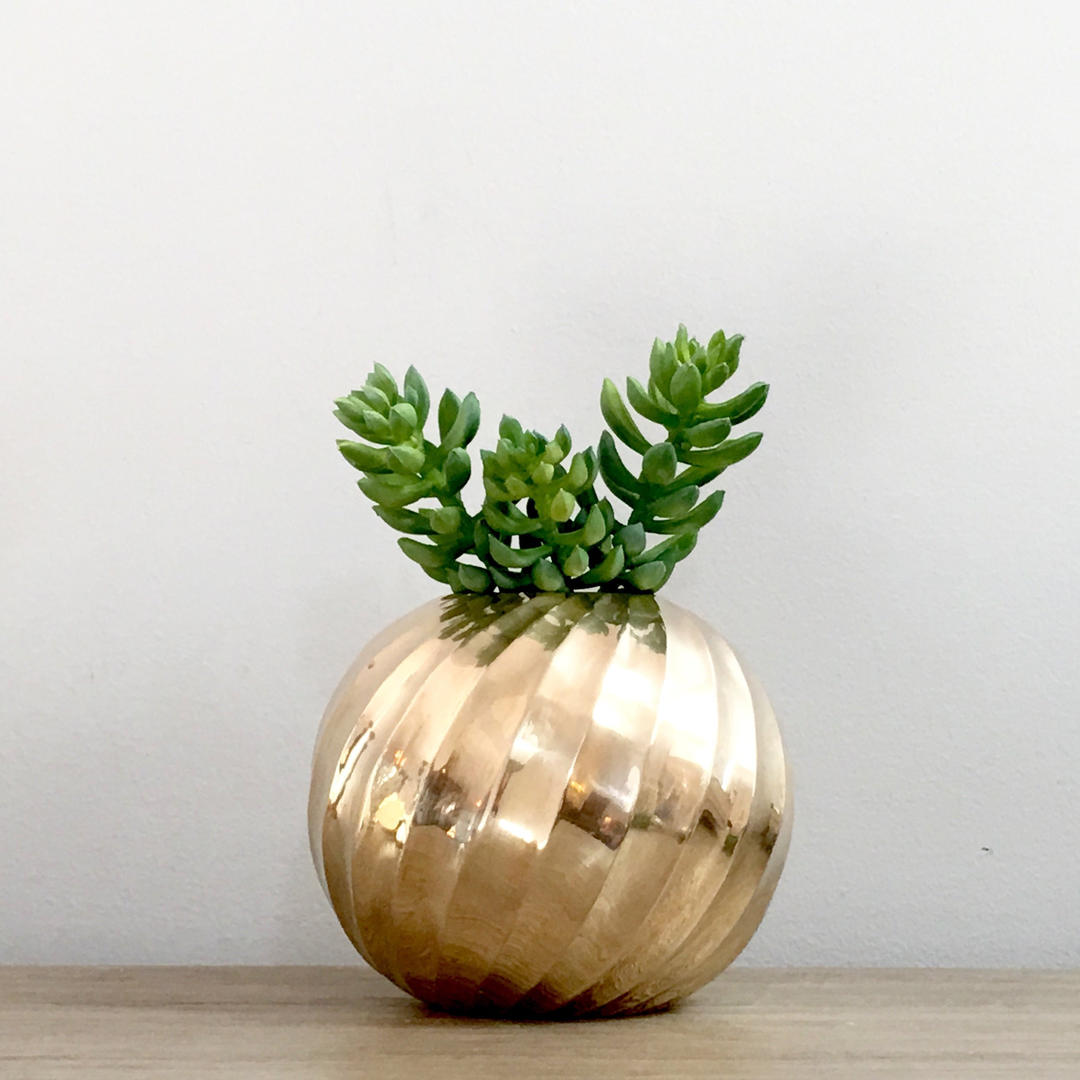 Small Brass Orb Vase Round Gold Metal Ribbed Vase Boho | Mod Rendition ...