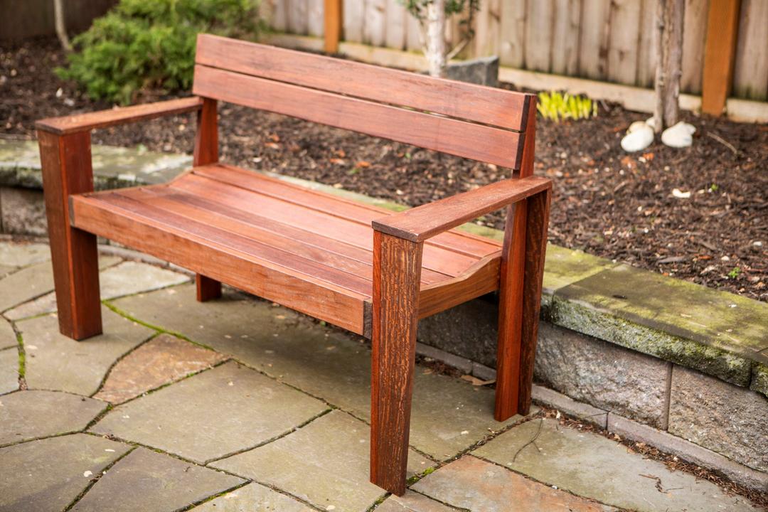 Custom Ipe Modern Outdoor Bench with Arms | Matheson Woodwork | Seattle, WA