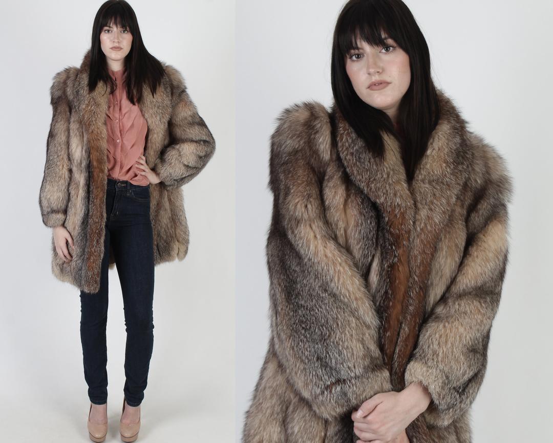 Crystal Brown Fox Fur Coat / Vintage Womens 80s Orange Cubby | American ...